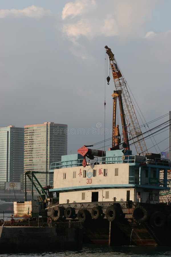 A Derrick Ship in the Hong Kong Harbor. 15 May 2005 Editorial Stock ...