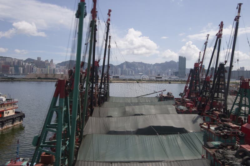 A Derrick Ship in the Kwun Tong Harbor. HK 1 July 2006 Editorial Photo ...