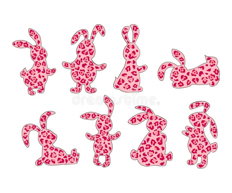 Bunnies, Rabbits Silhouette with Leopard Print. Stock Vector ...