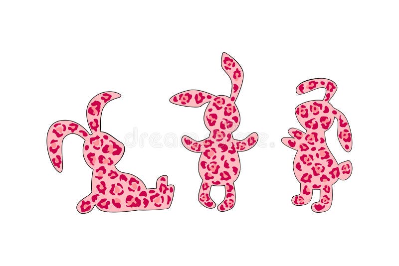 Three Bunnies, Rabbits Silhouette with Leopard Print. Stock Vector ...