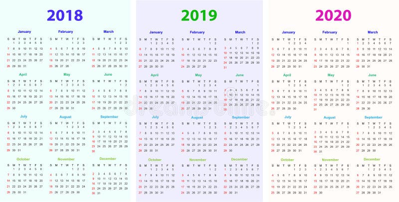 12 Des Kalender-Monate Designs 2018-2019-2020 Vektor Abbildung ...