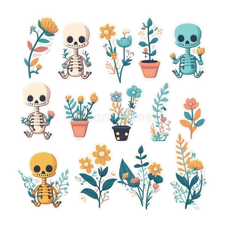 Skeleton and Botanical, Bones, Flowers Stock Illustration ...