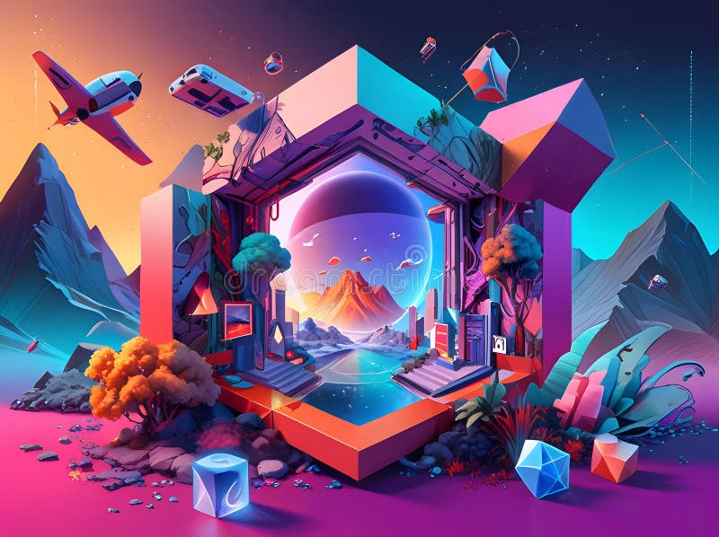 Dynamic Dimensions: a Fusion of 2D and 3D Art Stock Photo - Image of ...