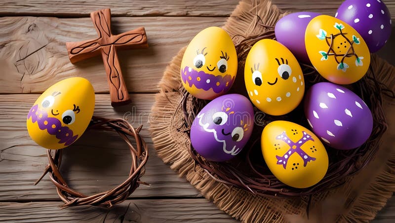 Easter Paint Eggs , Cross and Crown of Throne Stock Photo - Image of ...