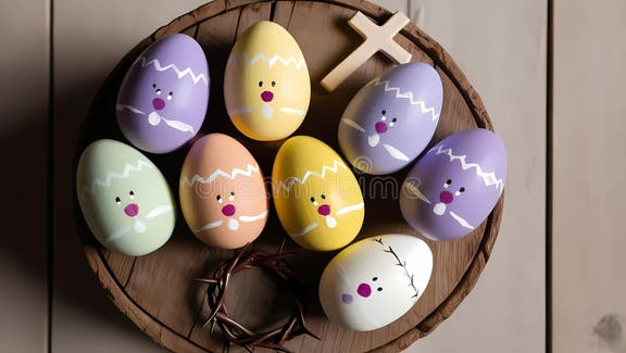 Easter Paint Eggs , Cross and Crown of Throne Stock Photo - Image of ...