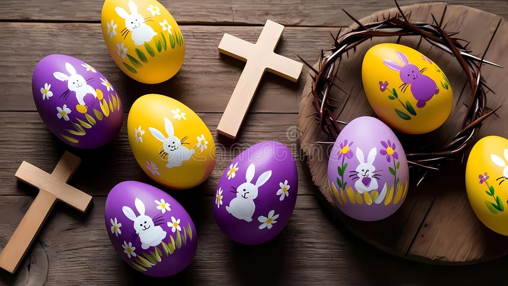 Easter Paint Eggs , Cross and Crown of Throne Stock Image - Image of ...