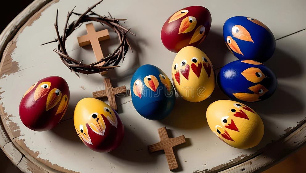 Easter Paint Eggs , Cross and Crown of Throne Stock Image - Image of ...