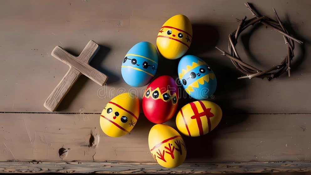 Easter Paint Eggs , Cross and Crown of Throne Stock Image - Image of ...