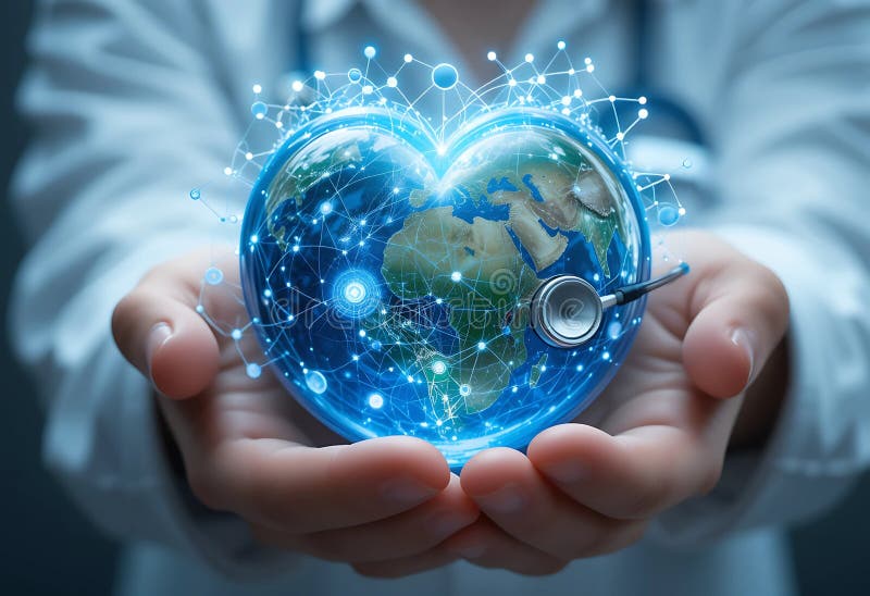 Global Healthcare: a Heart-shaped Earth, Connected and Cared for. Stock ...