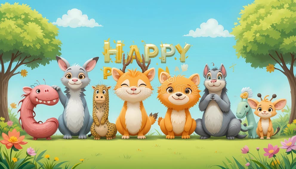 Adorable Happy Forest Animals Cartoon Illustration Stock Illustration ...