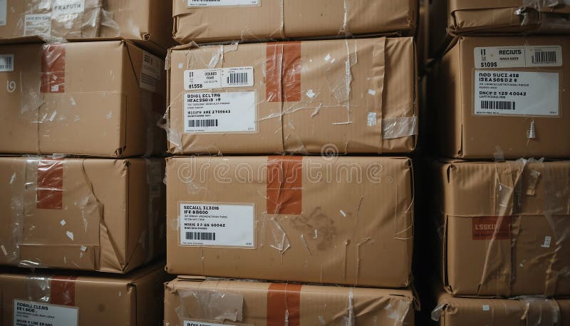 Warehouse Logistics: Stacked Cardboard Shipping Boxes Stock ...