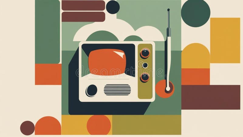 Retro-style Illustration Featuring a Vintage Television with Red-orange ...