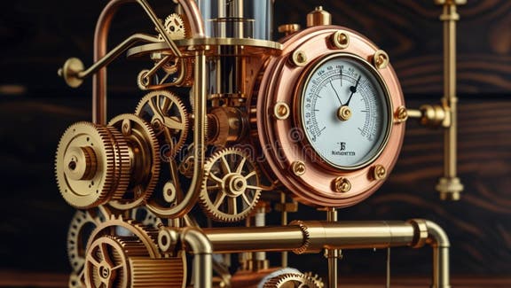 Intricate Steampunk-style Machine Featuring Numerous Interlocking Brass ...
