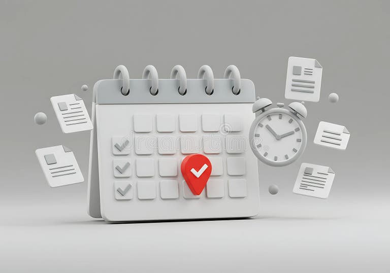 Minimalist 3D Illustration of Calendar with Check Marks, Deadline ...