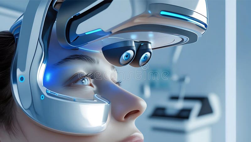 Futuristic Medical Scanner Examining Woman S Eyes Stock Illustration ...