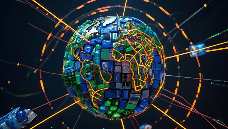 Global Digital Network: Earth Composed of Tech Elements Stock Image ...