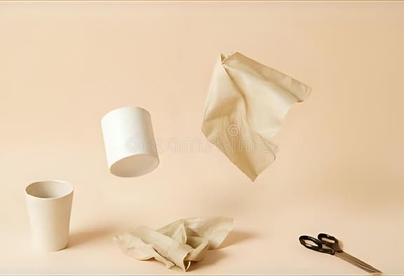 Levitation Composition with Ceramic Cup, Paper, and Scissors Stock ...