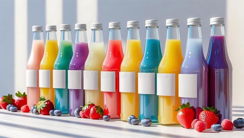 Colorful Fruit Juices in Bottles Stock Photo - Image of assortment ...