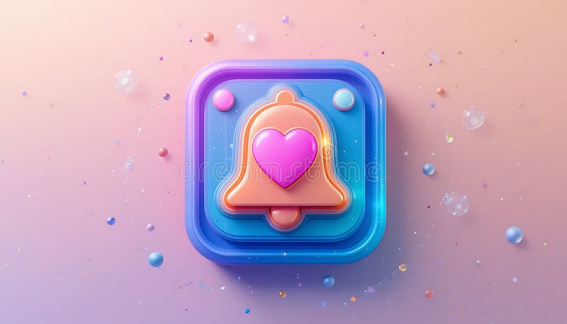 Vibrant 3D Notification Bell with Heart Icon, Social Media Engagement ...