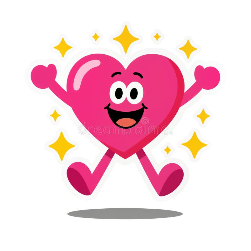 Pink Jumping Heart Character with Happy Expression Vector Art Stock ...