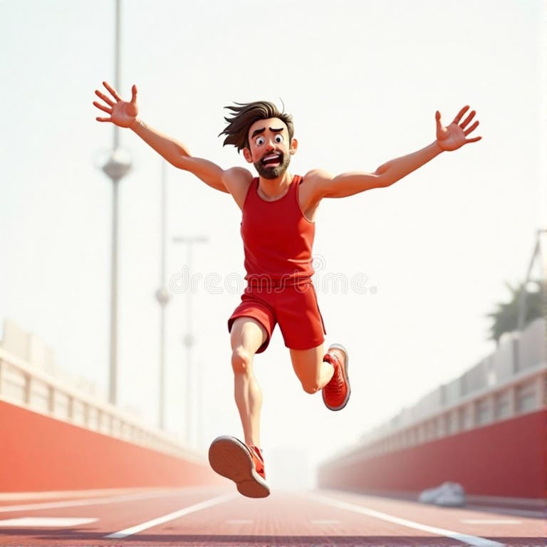 Young Cartoon Runner Finishing Sprint on Track Stock Illustration ...