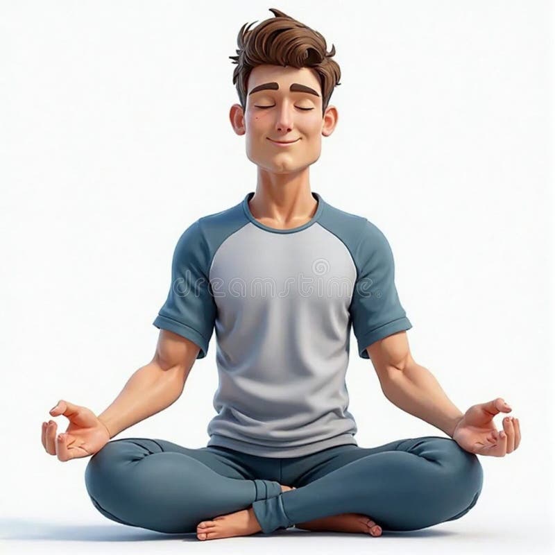 Casual Young Man Doing Meditation with Closed Eyes Stock Illustration ...