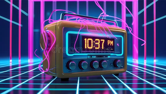 Retro Futuristic Radio with Neon Lights Stock Illustration ...