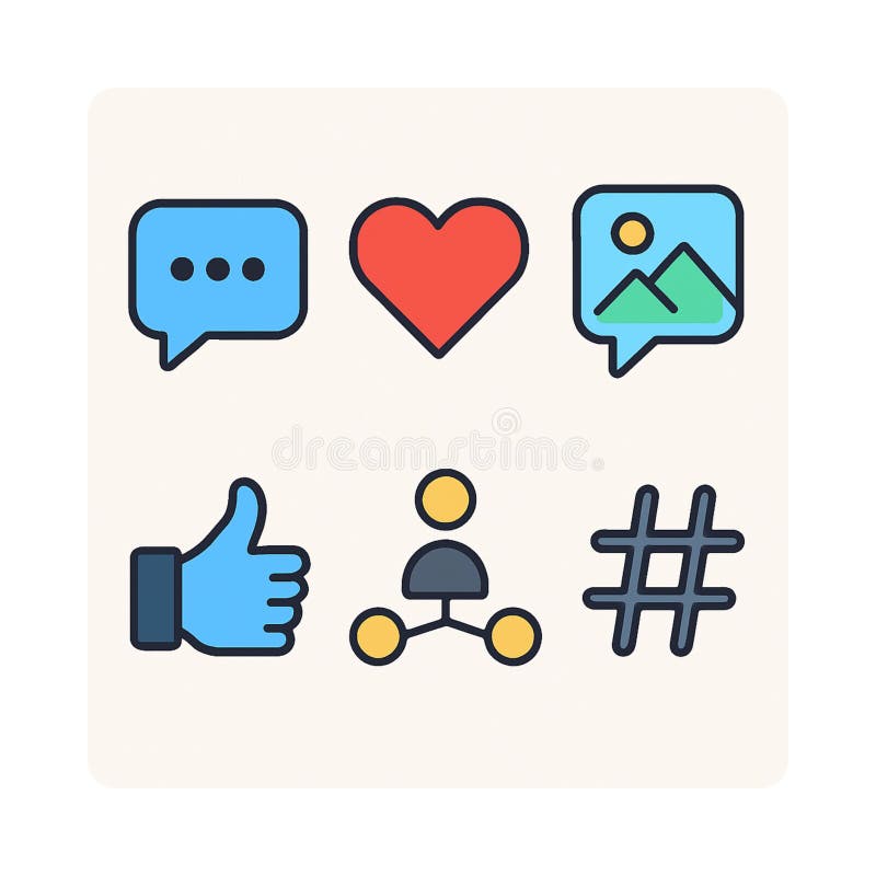 Social Media Engagement and Interaction Colorful Icons Set Stock Illustration - Illustration of ...