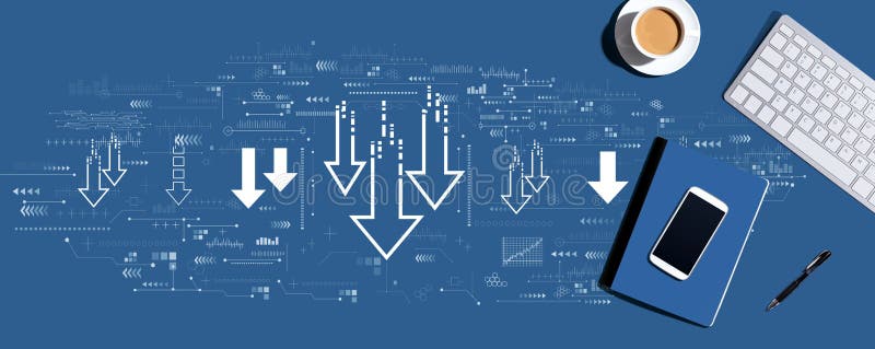 Descending Arrows with Computer Keyboard and Office Items Stock Image ...