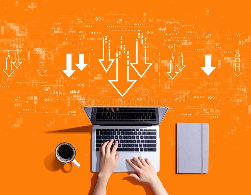 Descending Arrows with Person Using a Laptop Stock Image - Image of ...