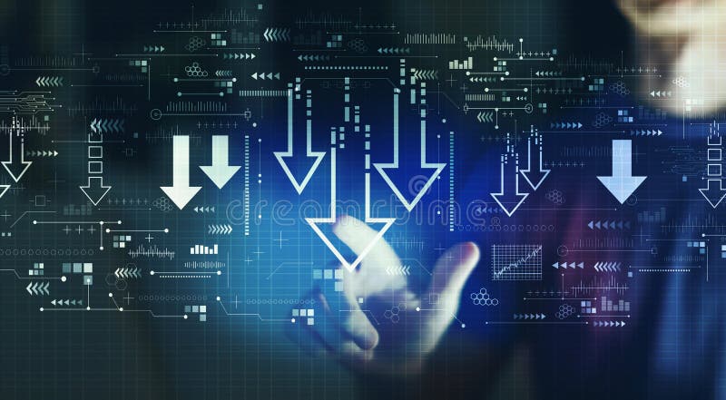 Descending Arrows with Young Man in the Night Stock Image - Image of ...