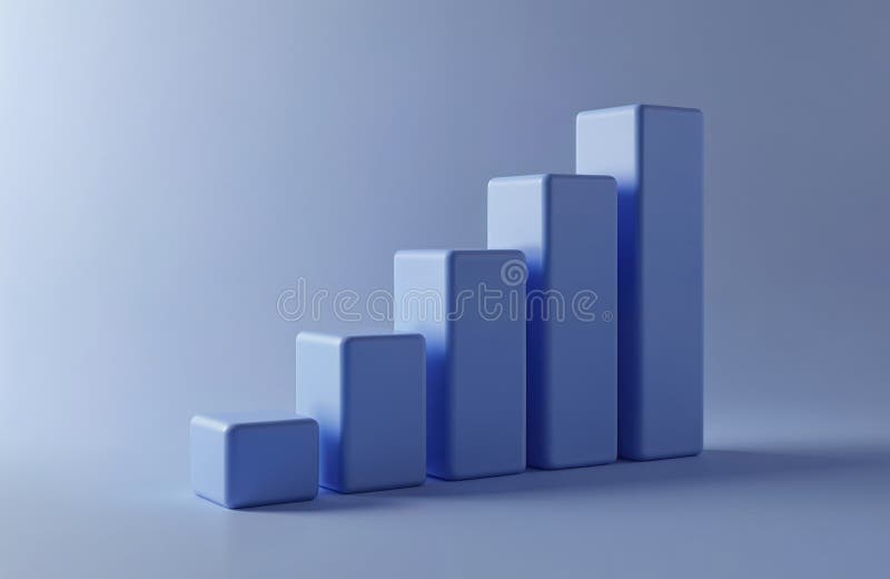 Descending Bar Graph on Blue Background. 3D Render Data Visualization ...