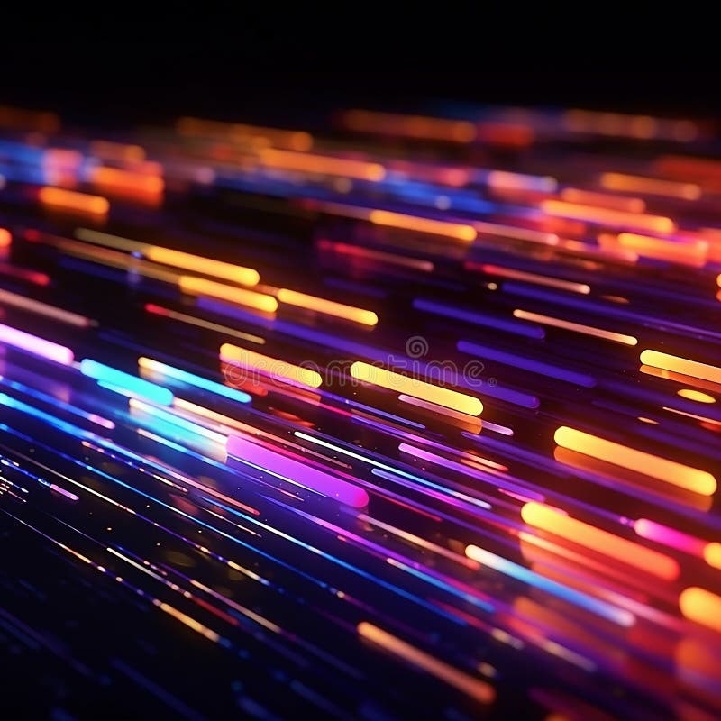 Descending Colored Beams of Light, Data Reflected Off a Dark Wet ...