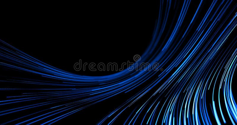 Descending and Expanding Stream of Blue Lines on Black Background Stock ...