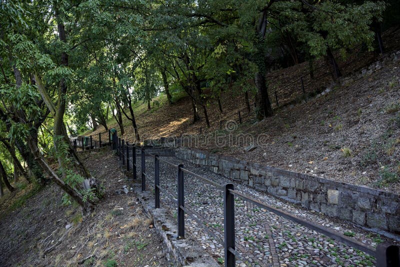 Descending Paved Path in a Park Stock Photo - Image of empty, adventure ...