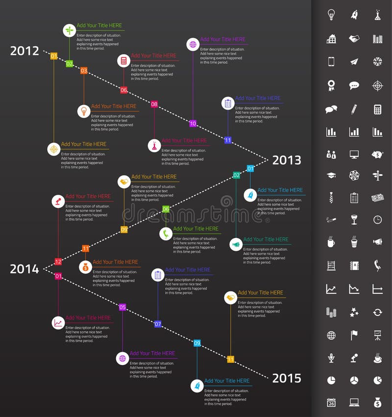 Descending Timeline with Rainbow Milestones and Ic Stock Vector ...