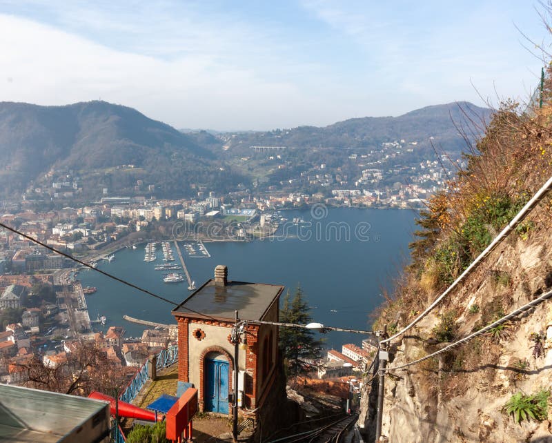 Descent on the Brunate-Como Funicular. View from the Cockpit Stock ...