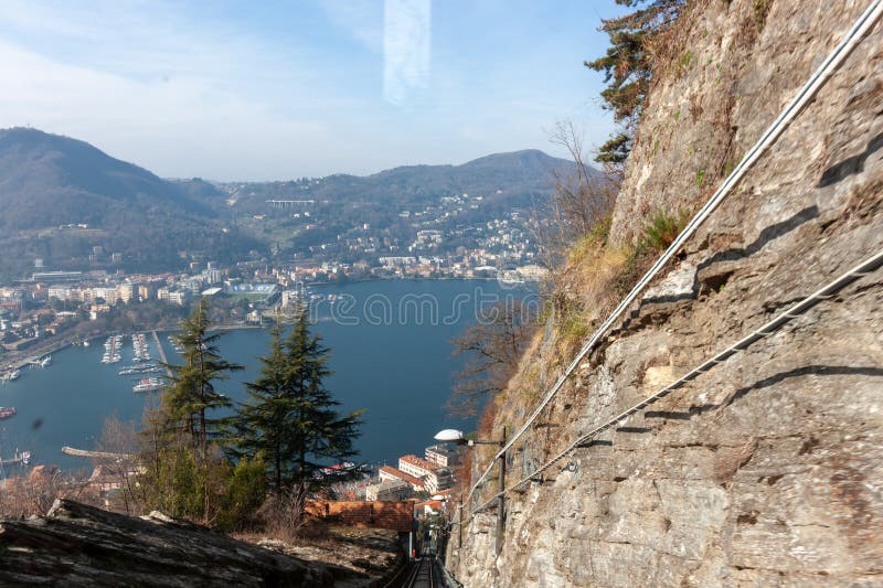 Descent on the Brunate-Como Funicular. View from the Cockpit Stock ...