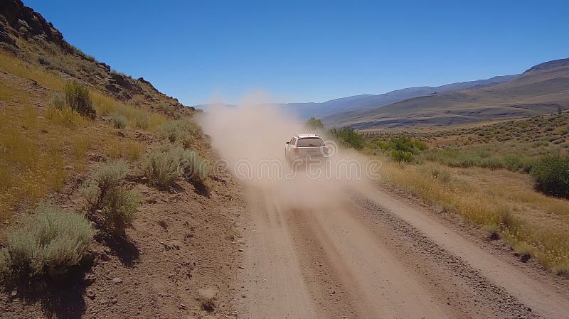 Descent Down Trail, SUV Rear View, Dust Flying . Stock Photo - Image of ...