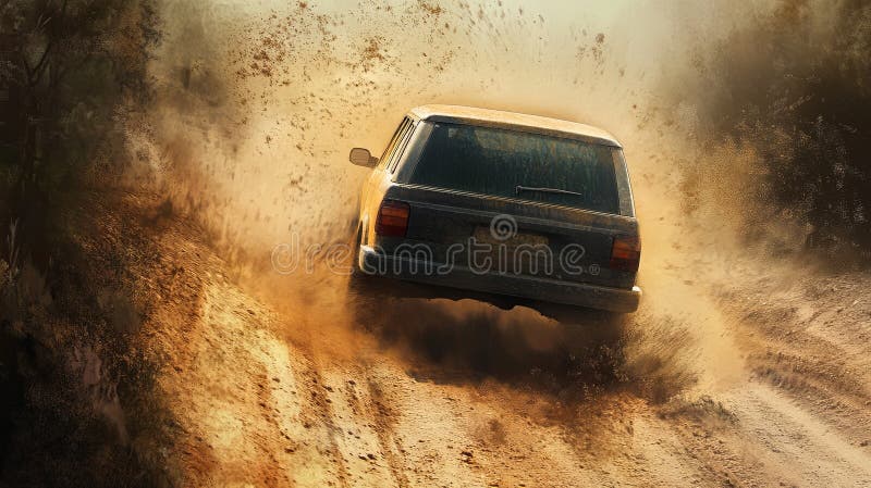 Descent Down Trail, SUV Rear View, Dust Flying . Stock Image - Image of ...