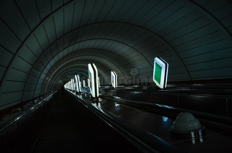 Descent on the Escalator in the Mall Stock Image - Image of tile ...
