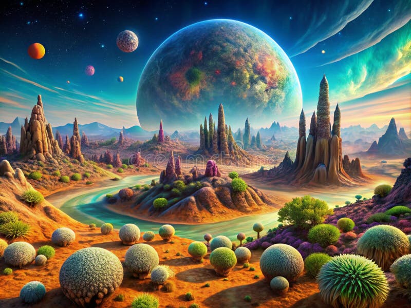 Describe an Alien Planet with Bizarre Life Forms Stock Illustration ...