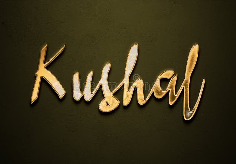Old Gold Text Effect of Name Kushal with 3D Glossy Style Mockup. Stock ...