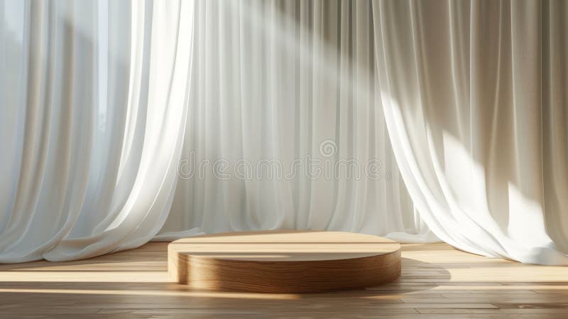 Describing an Empty Modern Wooden Podium a Pristine Round Wooden Podium ...
