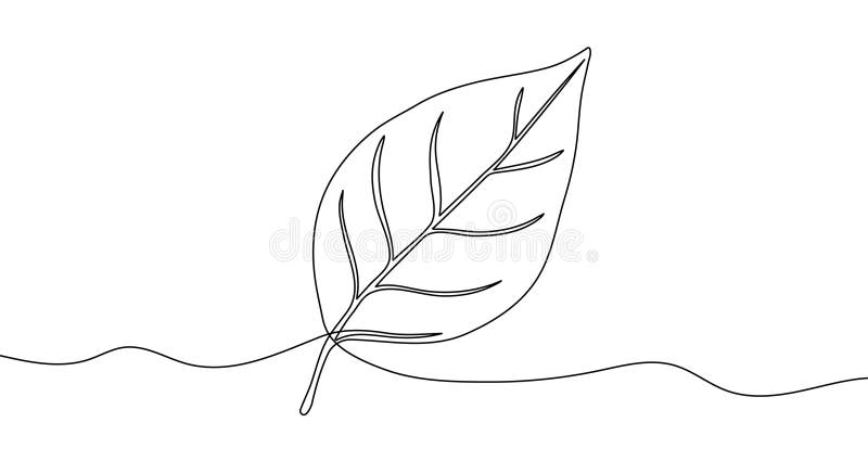 Description: Black Leaf in One Line Art Style. Leaf Drawing with ...