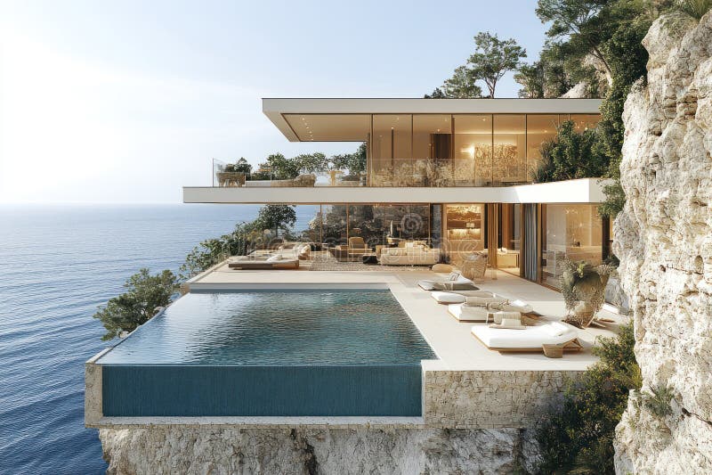 Luxurious Cliffside Villa with Stunning Terrace and Infinity Pool Stock ...