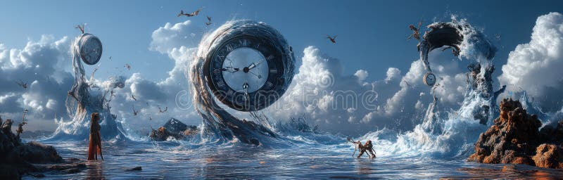 Surreal Dali-inspired Closeup of Abstract Landscape with Melting Clocks ...