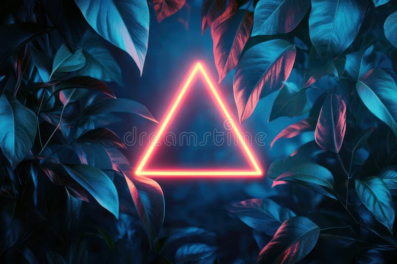 Neon Triangle Glow in Dark with Tropical Leaves - Vibrant Atmospheric ...