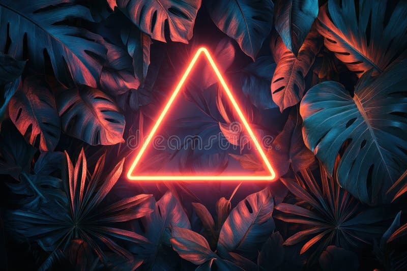 Neon Triangle Glow in Dark with Tropical Leaves - Vibrant Atmospheric ...