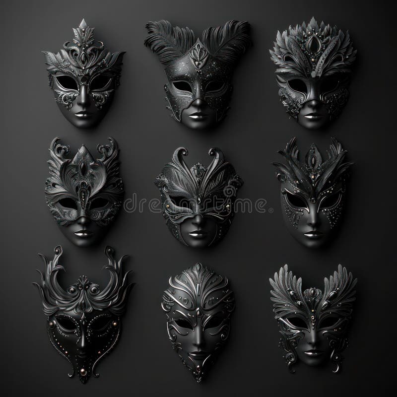 Assorted Black Masquerade Masks Collection on White Background Stock ...